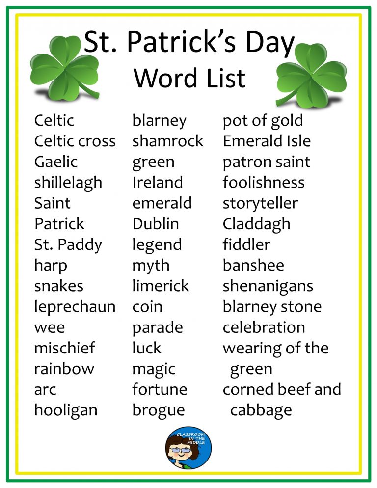 Saint Patrick’s Day Word List