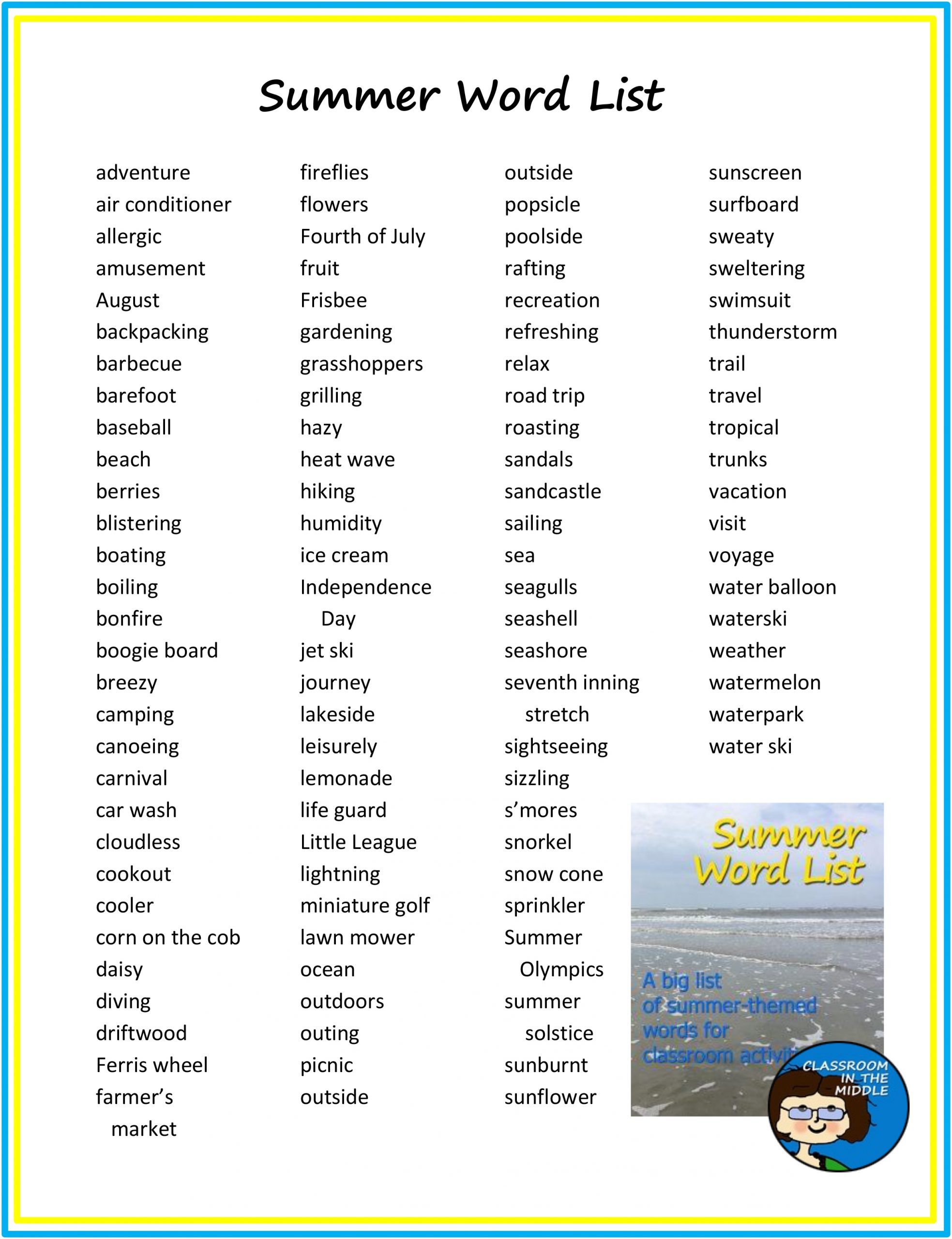 Summer Word List Summer Word List