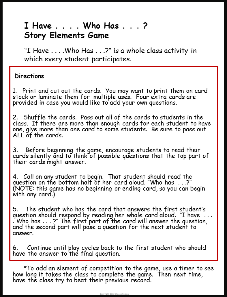 Story Elements-A Fun Quick-Check