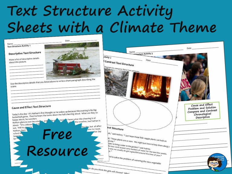 Text Structure Activity Sheets with a Climate Theme, Free Resource