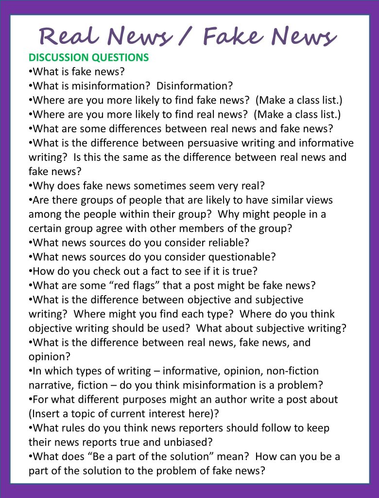 Real News / Fake News – Discussion Questions