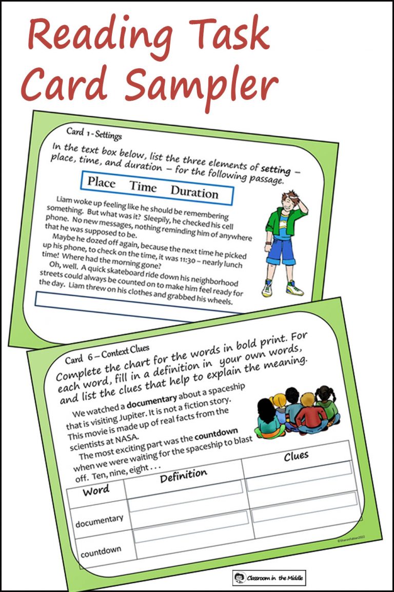 Reading Task Card Sampler – Free Resource