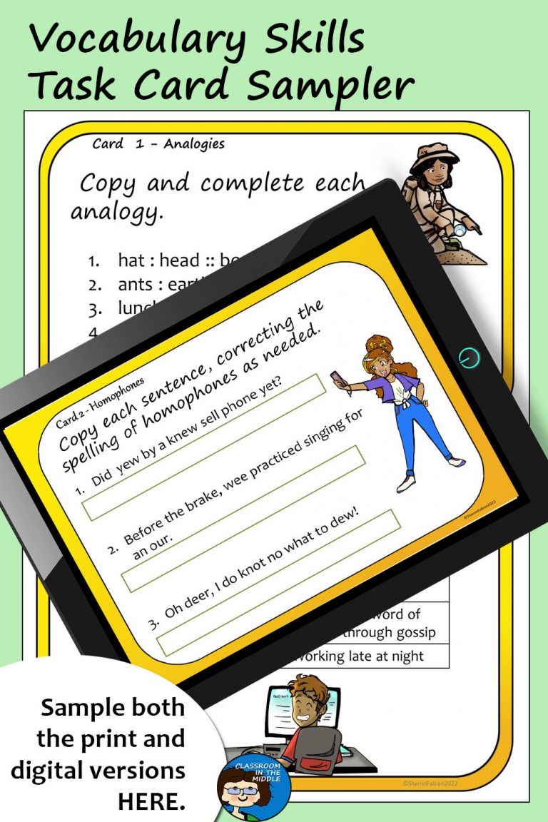 Vocabulary Skills Round-up, with Free Task Cards