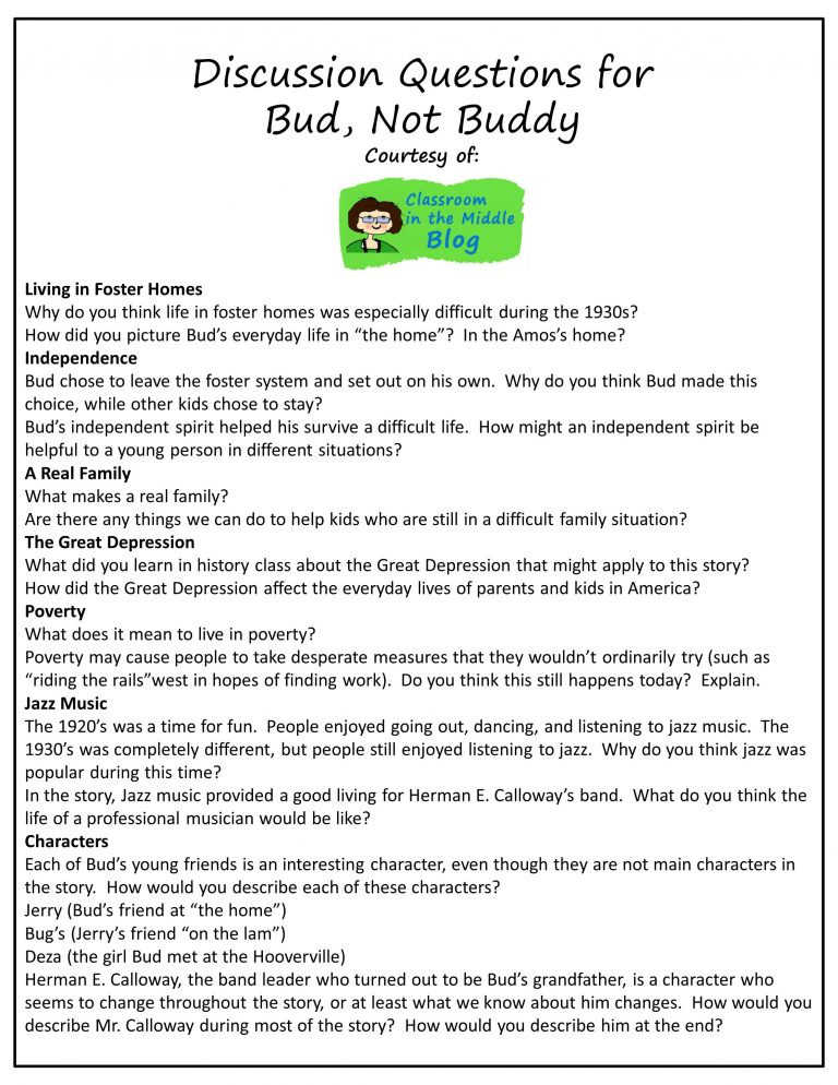 Discussion Questions for Bud, Not Buddy