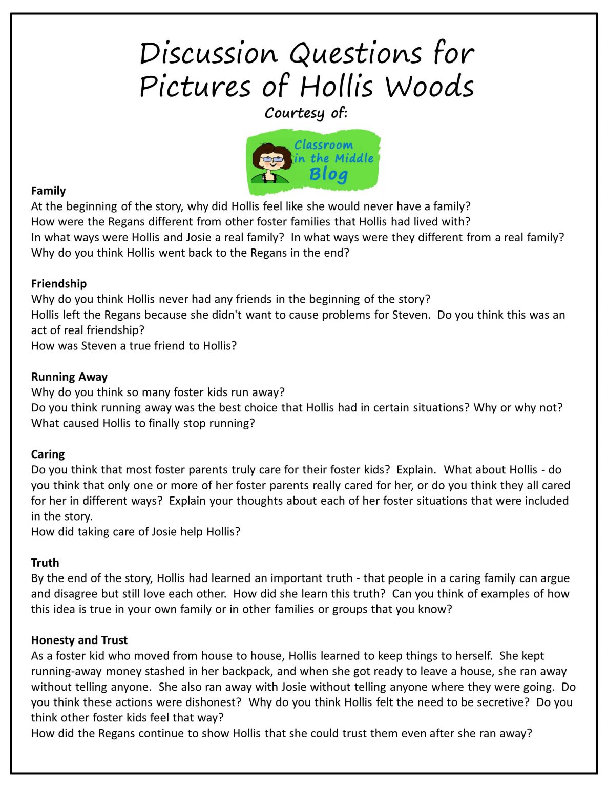 Discussion Questions for Pictures of Hollis Woods